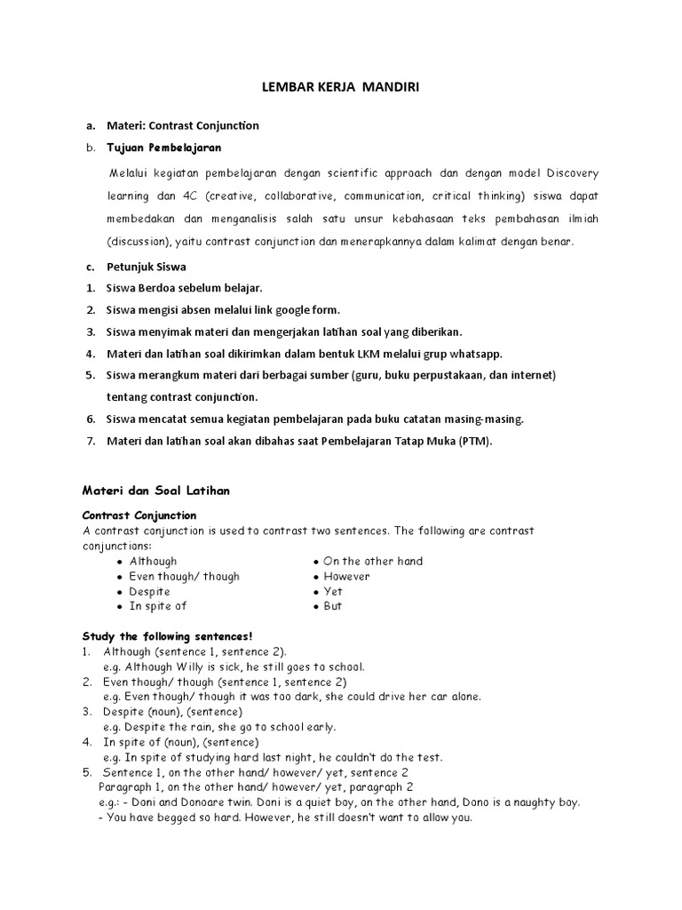 Contrast Conjunction Learning Exercise | PDF
