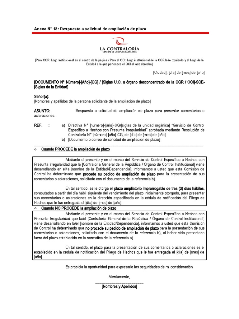 Anexo 18 Respuesta A Solicitud De Ampliación De Plazo Pdf Gobierno