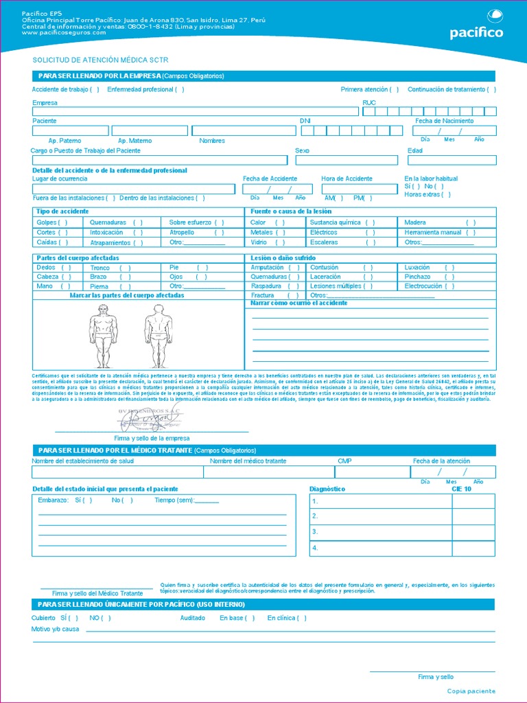 Solicitud Atencion Unica SCTR | PDF | Historial médico | Quemar