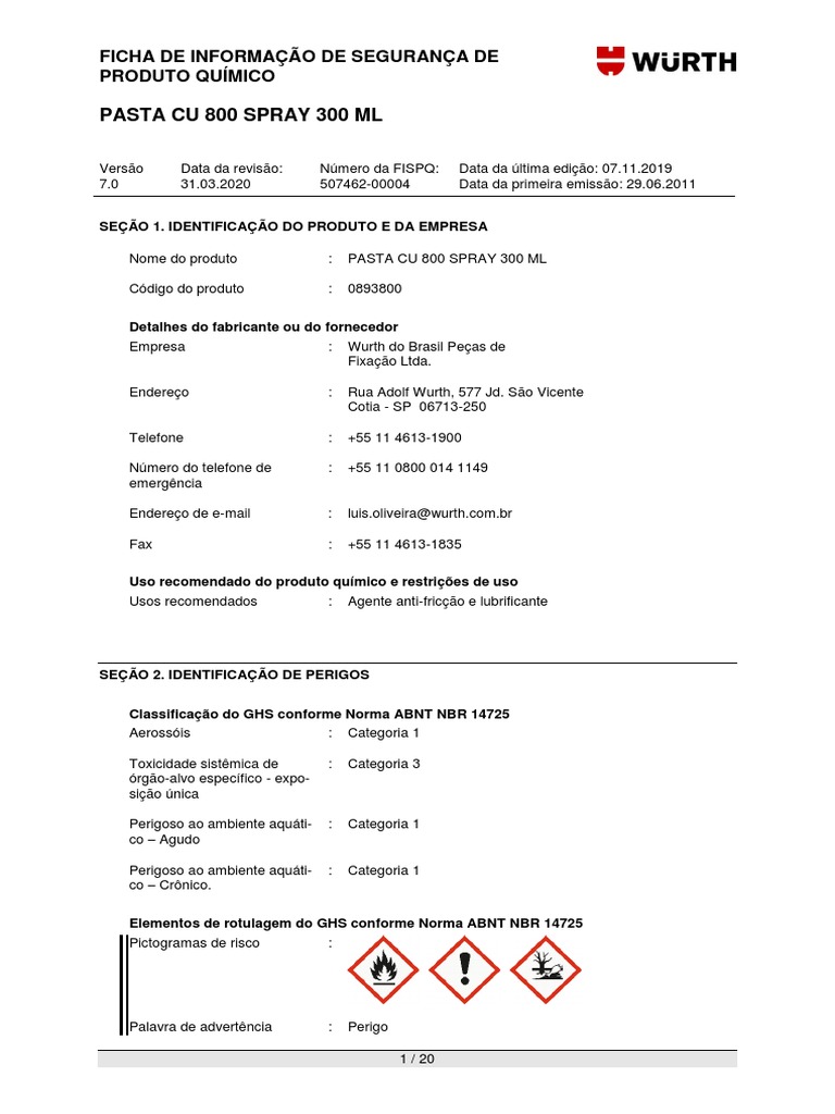 Fispq - CU 800 Spray 300 ML | PDF | Química | Desperdício
