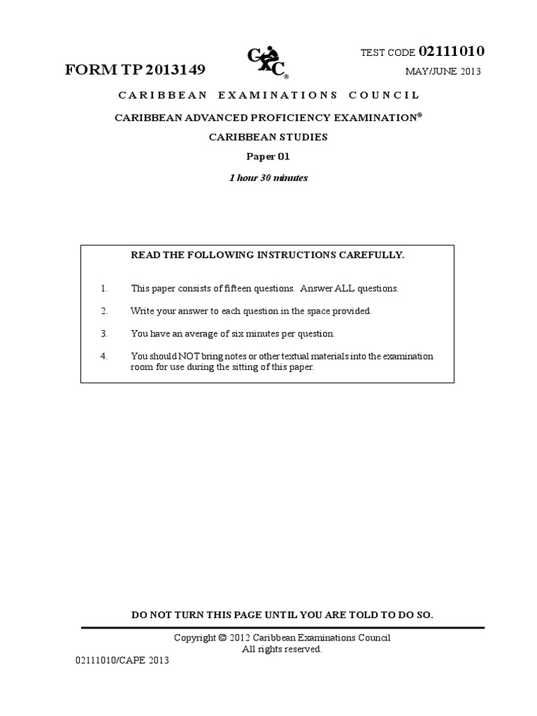 CAPE Caribbean Studies 2013 P1 | PDF | Economies