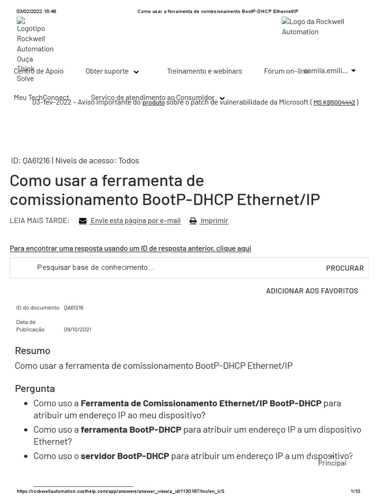 Como Usar A Ferramenta de Comissionamento BootP-DHCP Ethernet - IP ...