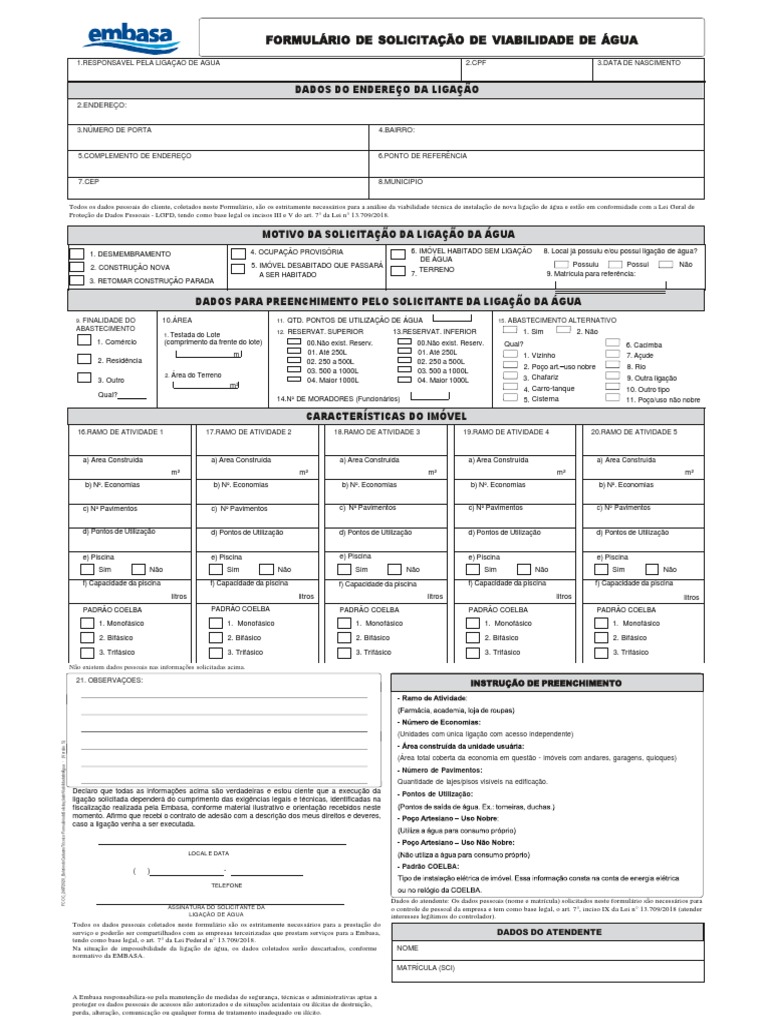 Formulario Viabilidade Agua | PDF