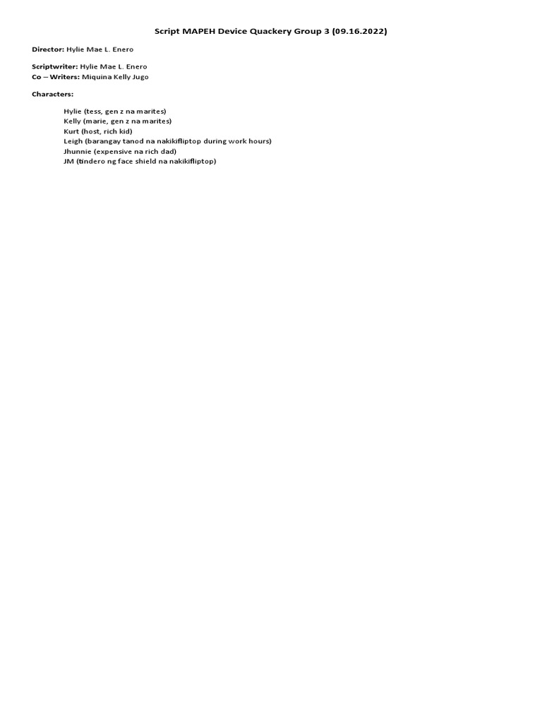 Script Mapeh Device Quackery Group 3 | PDF