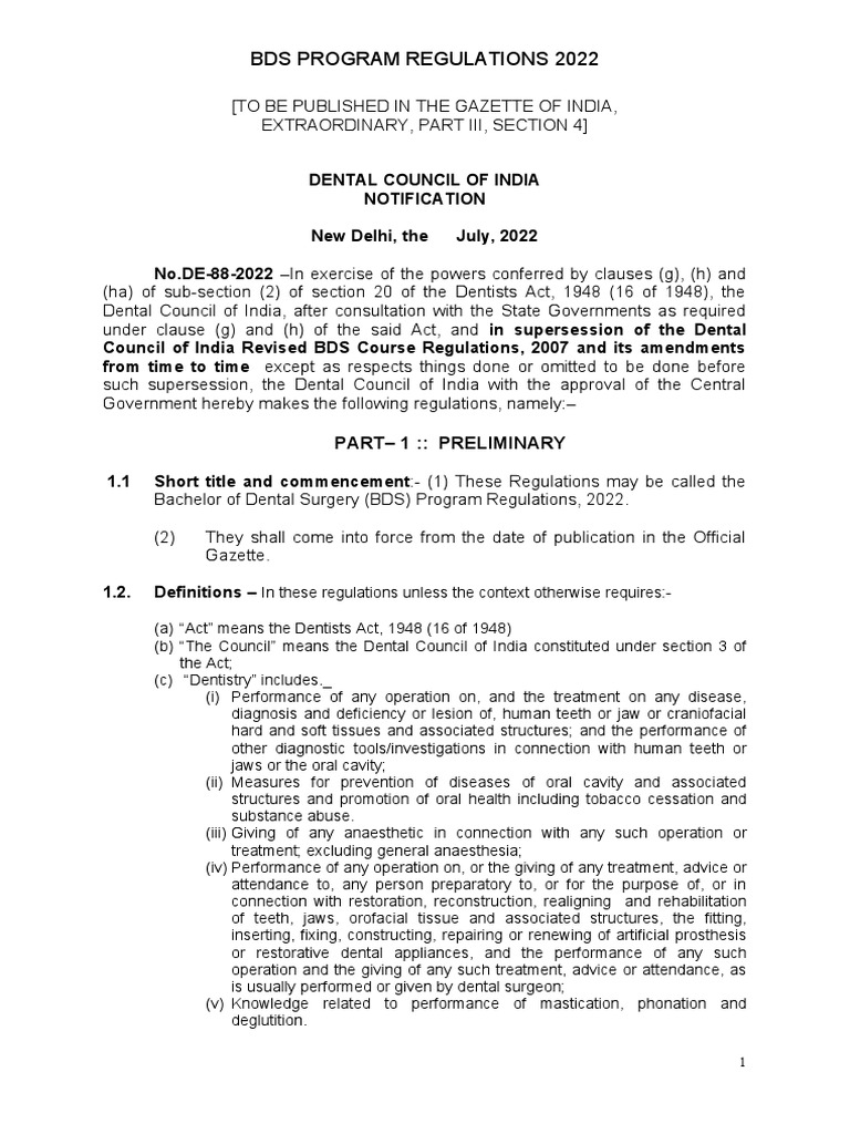 DRAFT BDS Program Regulations 2022 - 06-07-2022 | PDF | Dental Degree | Dentistry
