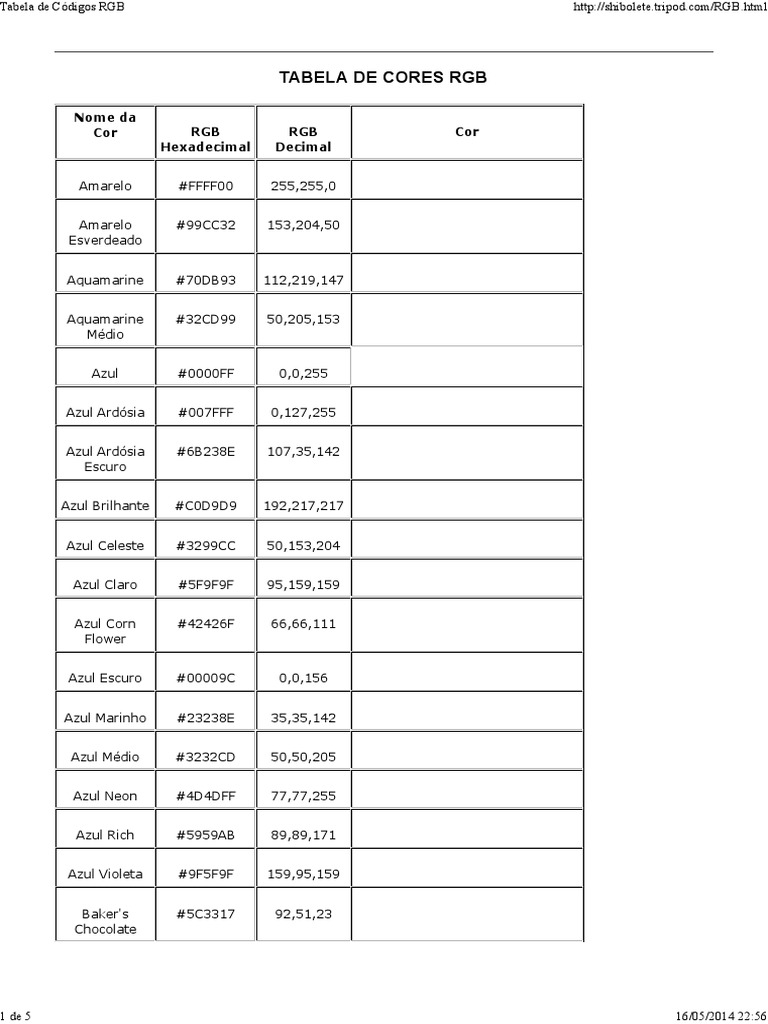 Tabela de Códigos RGB | PDF | Visão | Técnicas artísticas