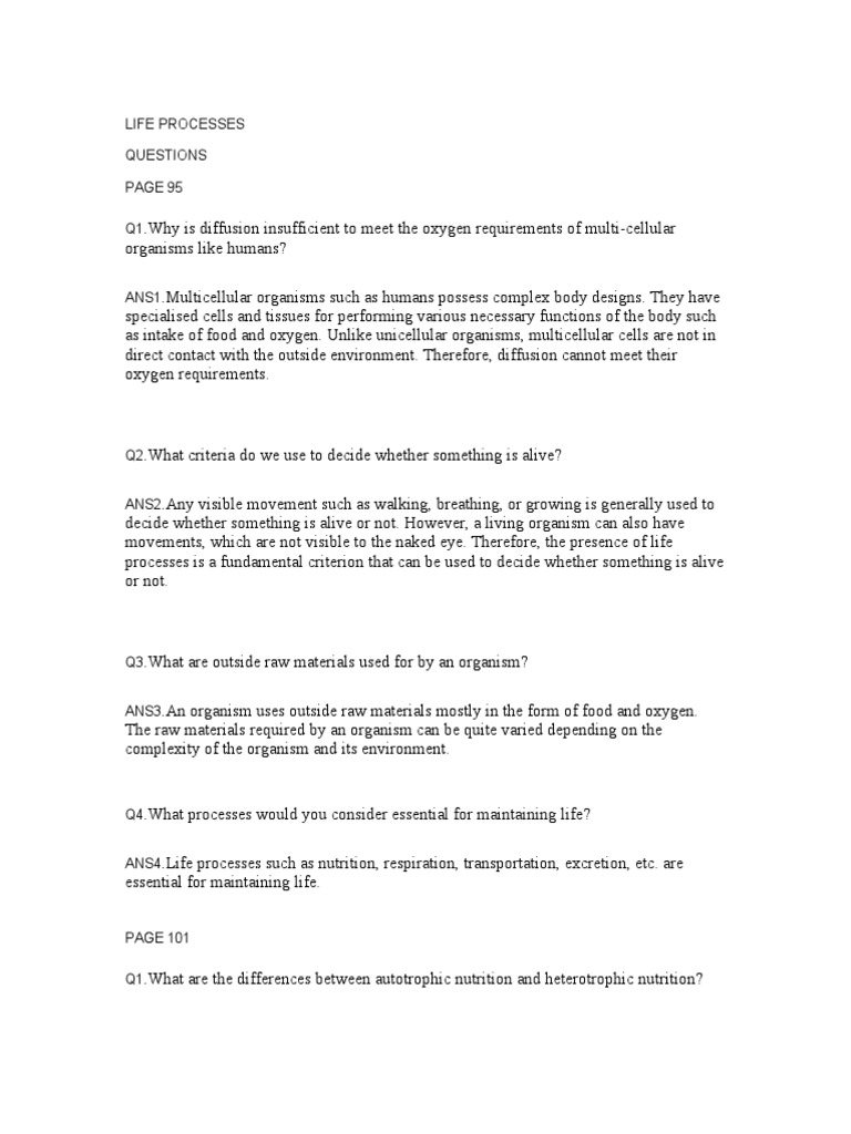 Life Processes Questions Q1 | PDF | Kidney | Lung