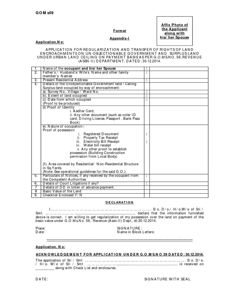 Appendix-I of G.O.Ms - No.59 | PDF | Identity Document | Government