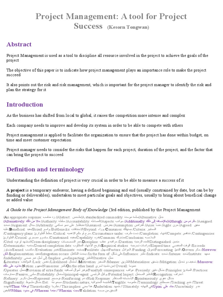 A Tool For Project Success | PDF | Project Management | Risk