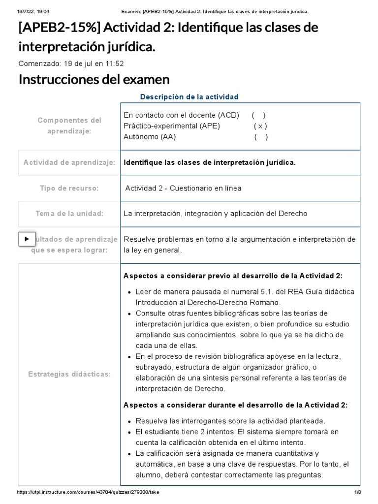 Examen - (APEB2-15%) Actividad 2 - Identifique Las Clases de Interpretación Jurídica | PDF ...