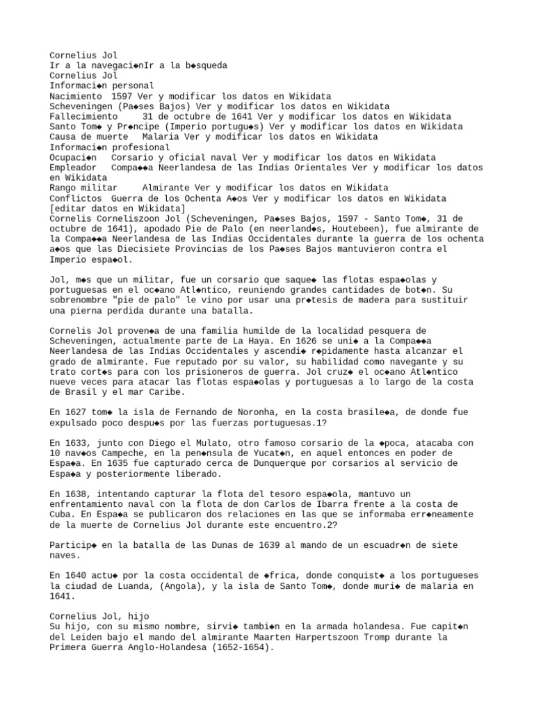 Cornelios Jol | PDF | Guerra Naval | Conflictos