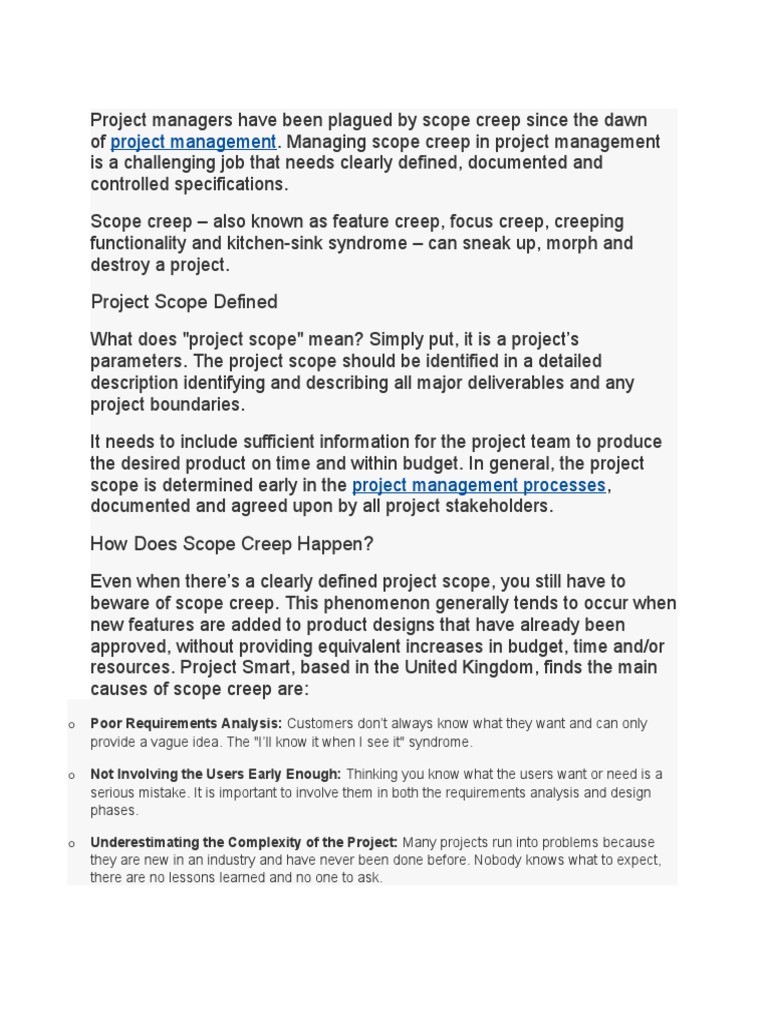 Managing Scope Creep in Project Management | PDF | Project Management ... Managing Scope Creep in Project Management | PDF | Project Management ...