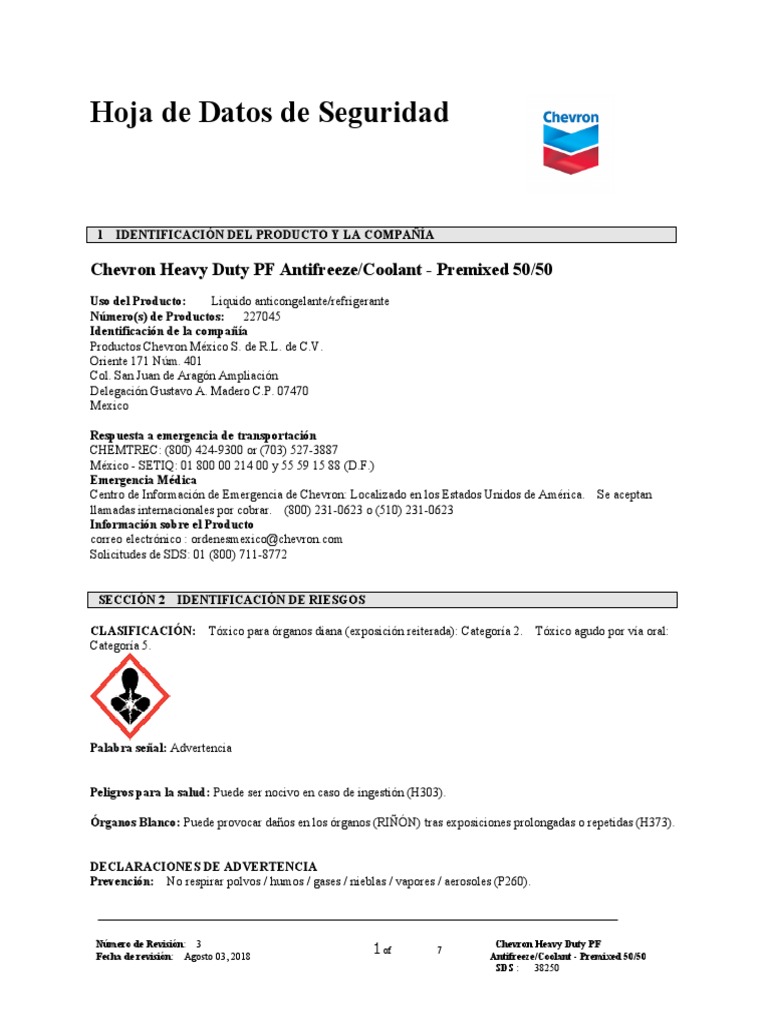 Hoja de Seguridad HD 50 50 | PDF | Toxicidad | Agua