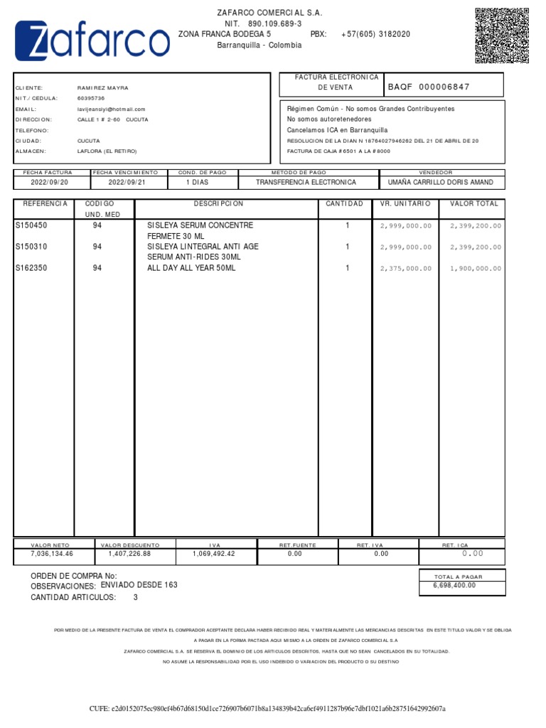 Factura de Venta Baqf6847 890109689 | PDF | Factura | Contabilidad