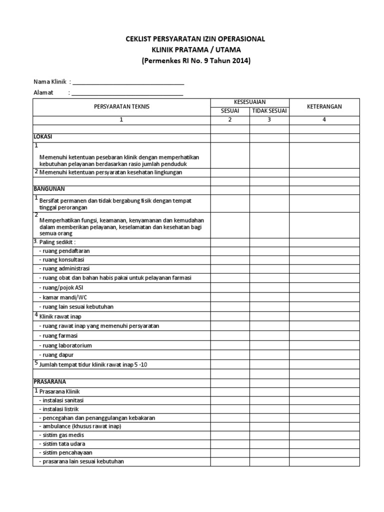 Ceklis-KUNJUNGAN Klinik-OK | PDF