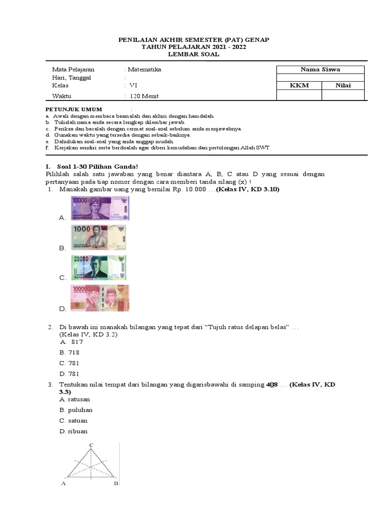 Soal Us Kelas 6 | PDF