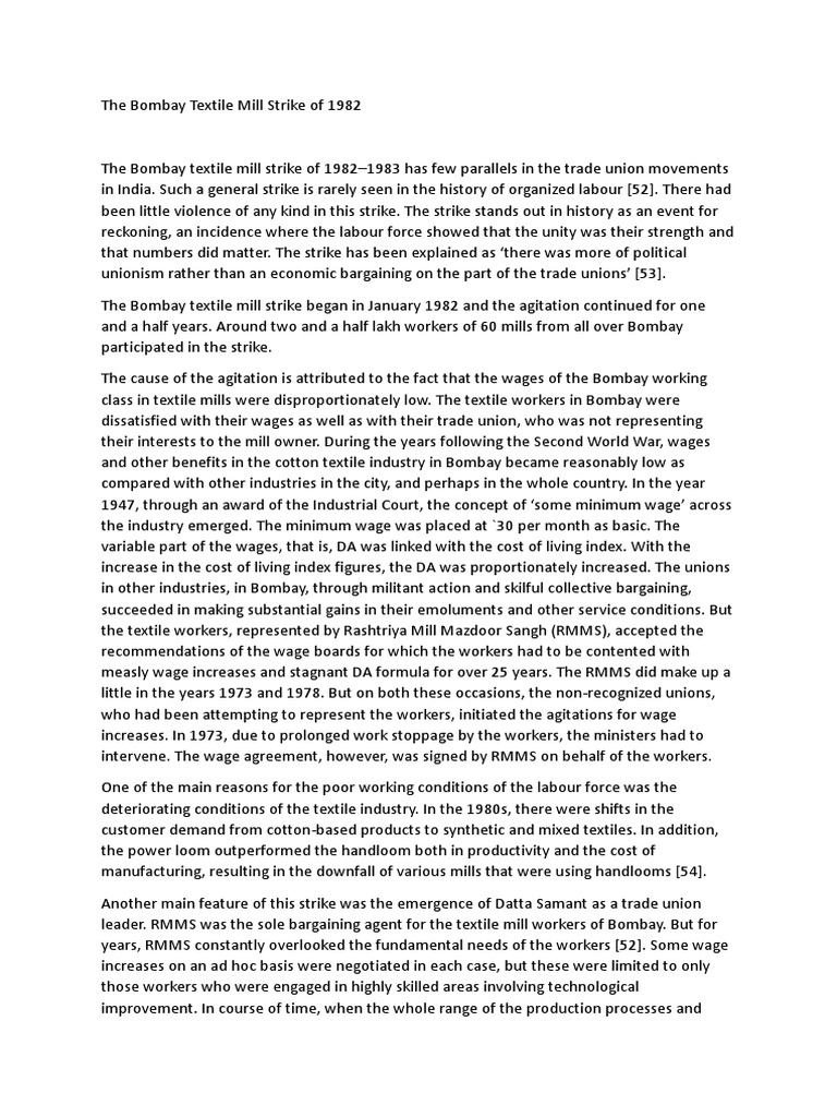 Textile Mills Strike Mumbai | PDF | Cost Of Living | Strike Action