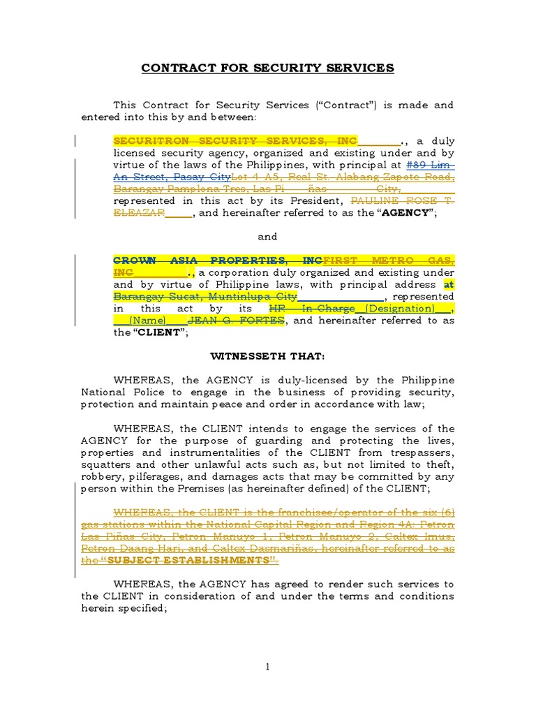 Security Contract Template | PDF | Employment | Indemnity