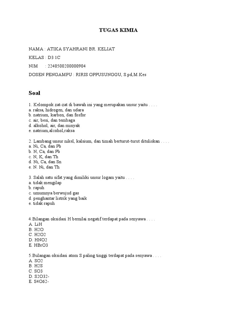 Tgs Kimia ATIKA | PDF