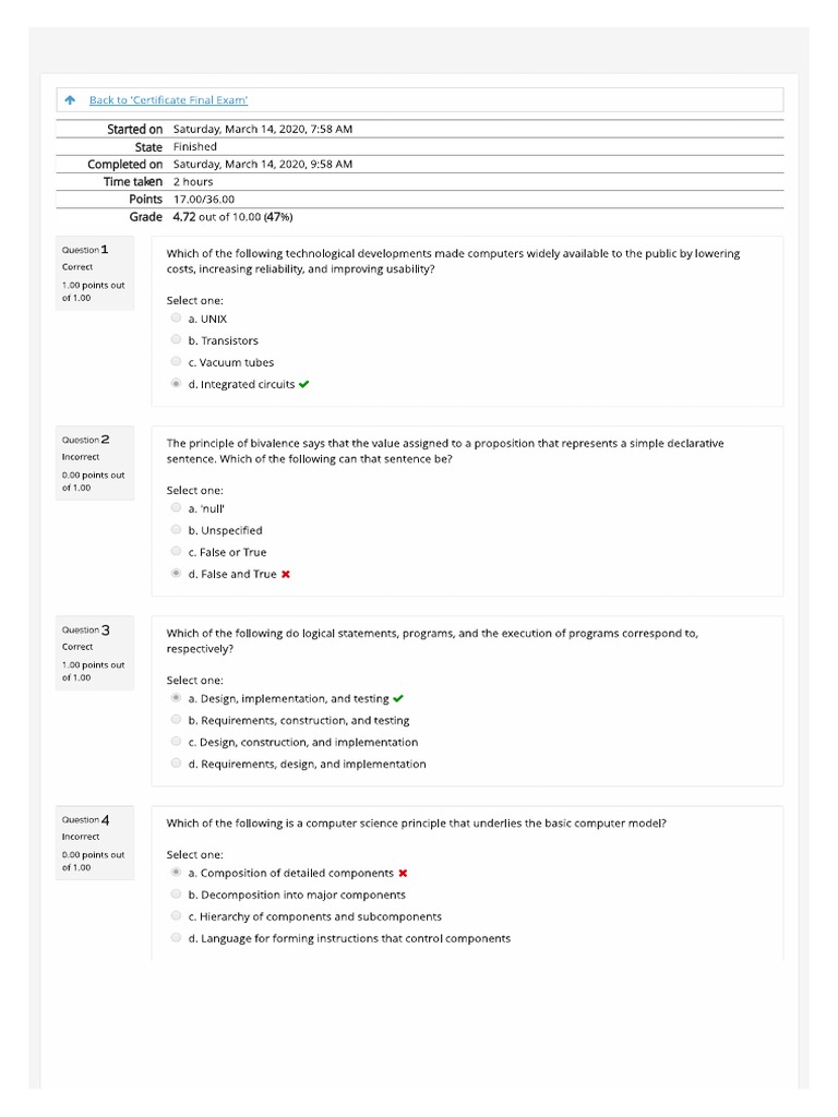 CS101 Certificate Final Exam Attempt review Saylor Academy | PDF