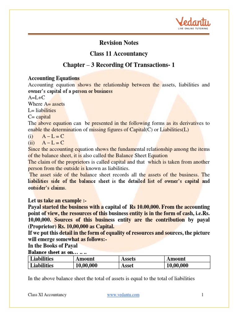 Class 11 Accountancy Chapter-3 Revision Notes | PDF | Debits And ... Class 11 Accountancy Chapter-3 Revision Notes | PDF | Debits And ...