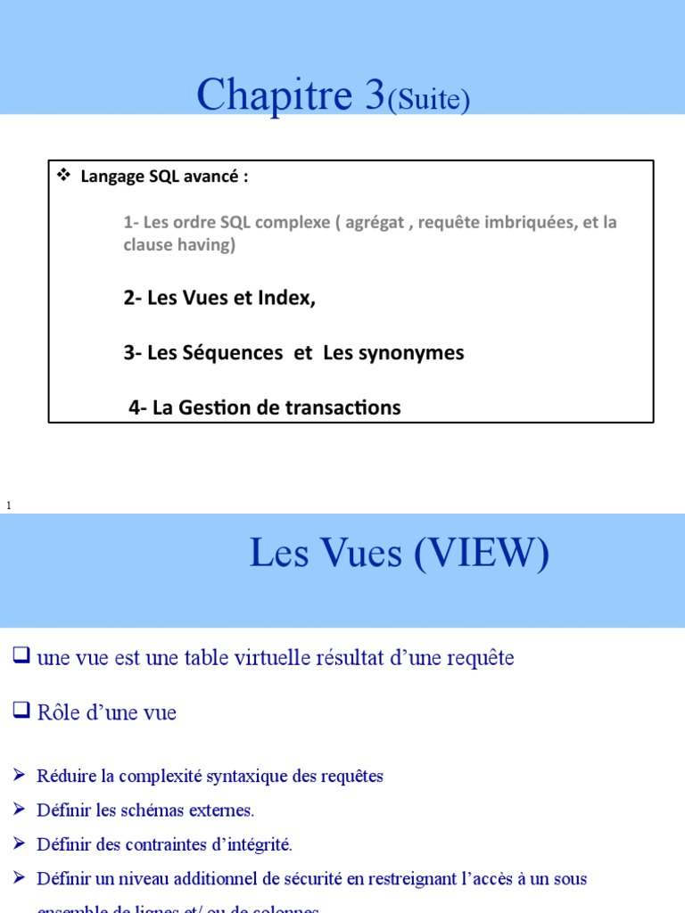 Vues Index Seqences Chap3 Suite | PDF | SQL | Bases de données