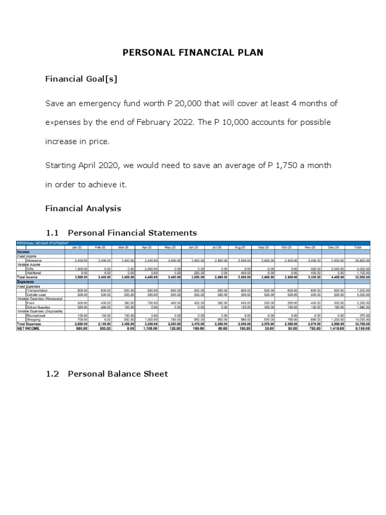 Personal Financial Plan | PDF | Expense | Business