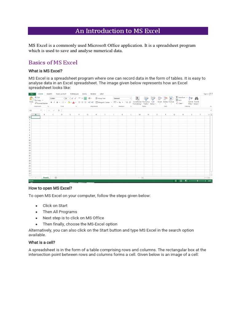 An Introduction To MS Excel | PDF | Microsoft Excel | Spreadsheet
