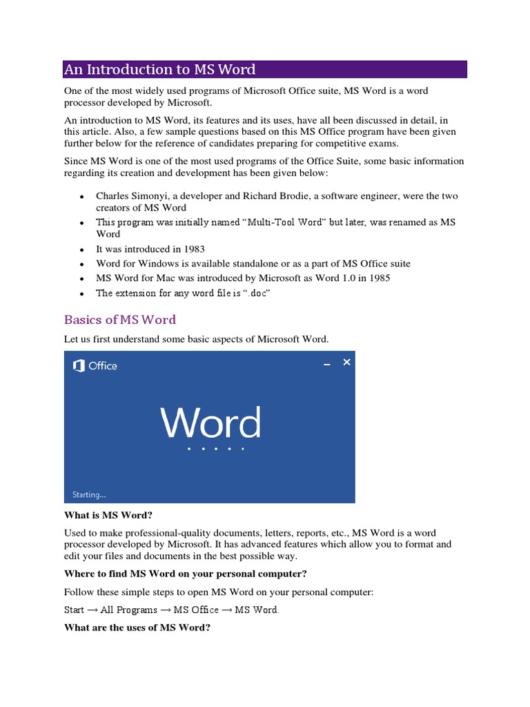 An Introduction To MS Word | PDF | Microsoft Word | Page Layout