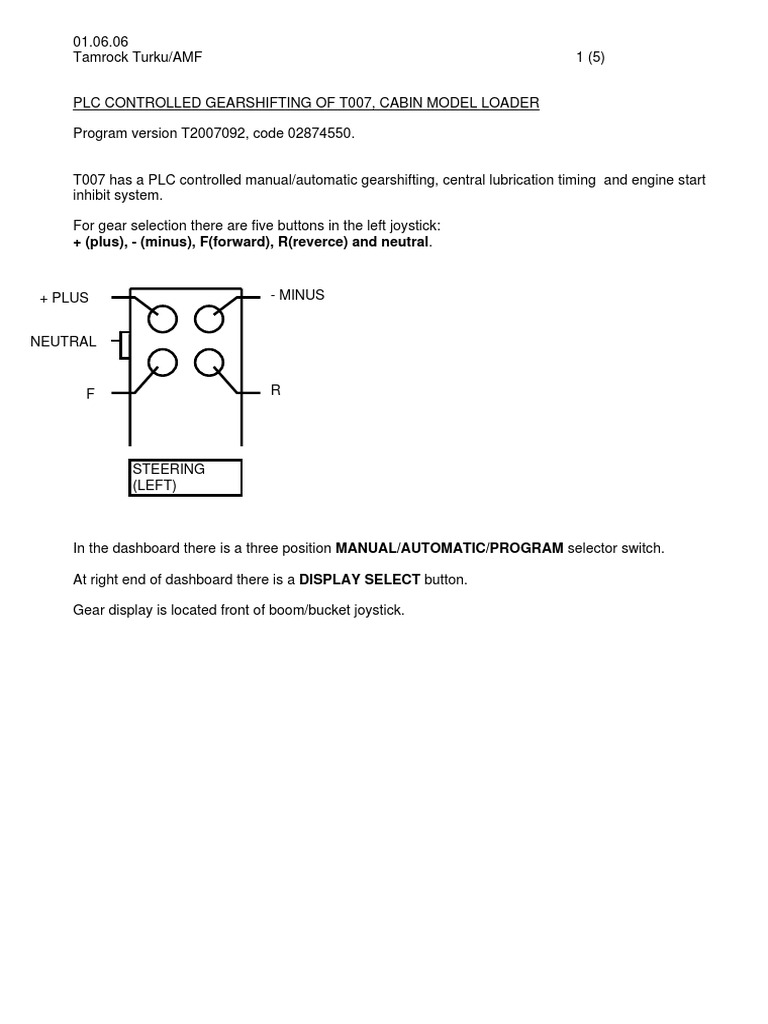 PLC Gearshifting Guide for T007 Loader | PDF | Manual Transmission ...