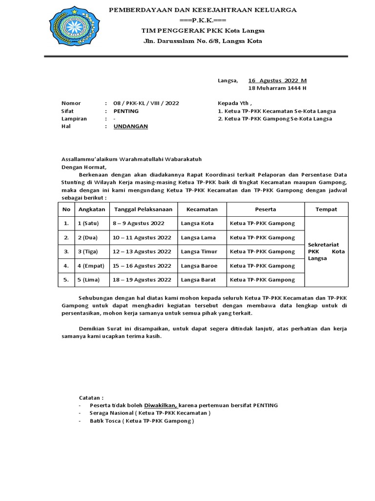 Contoh Kop Surat PKK | PDF