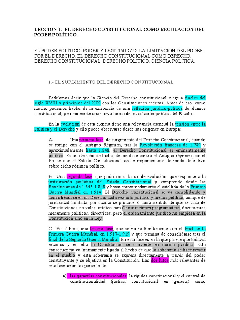 Leccion 1.el Derecho Constitucional Como Regulacion Del Poder Político | PDF | Constitución ...