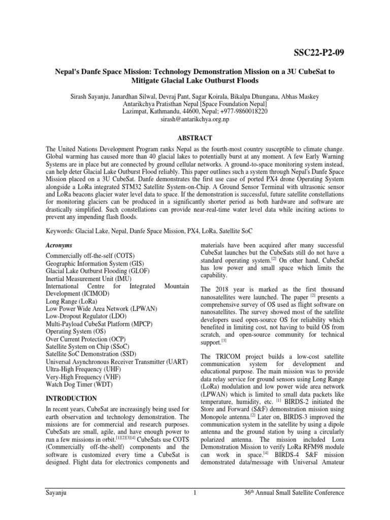 Nepal's Danfe Space Mission: Technology Demonstration Mission On A 3U ...