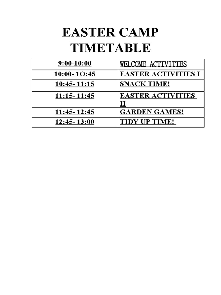 Easter Camp Timetable | PDF