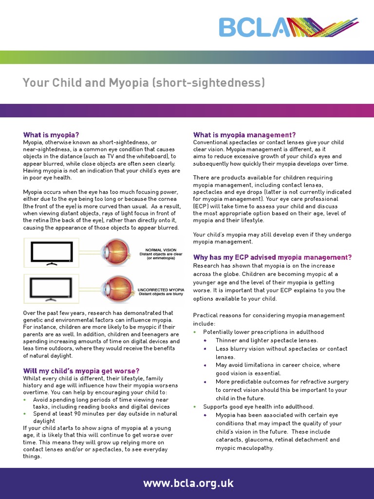 BCLA YOUR CHILD & MYOPIA Factsheet FV | PDF | Myopia | Contact Lens