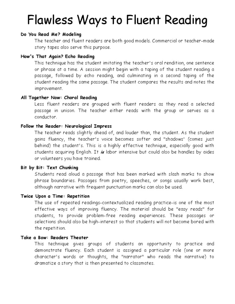 Flawless Ways To Fluent Reading | PDF | Career & Growth | Language Arts ...