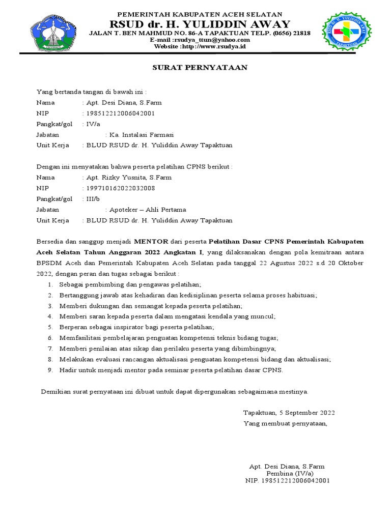 Surat Pernyataan Mentor (Nita) | PDF