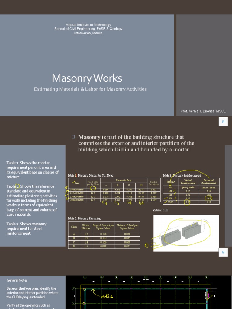 Masonry Material & Labor Estimation Guide | PDF | Masonry | Mortar ...