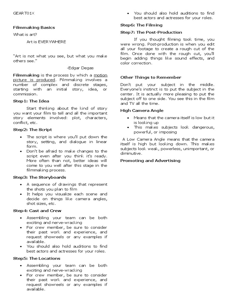 Filmmaking Guide for Beginners | PDF | Games & Activities | Art