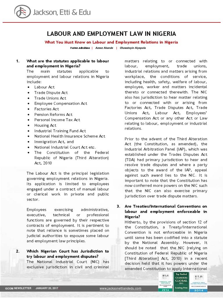 Labour and Employment Law in Nigeria | PDF | Employment | Labour Law