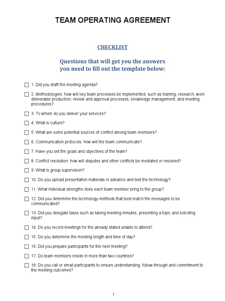 Team Operating Agreement Guide | PDF | Leadership | Business