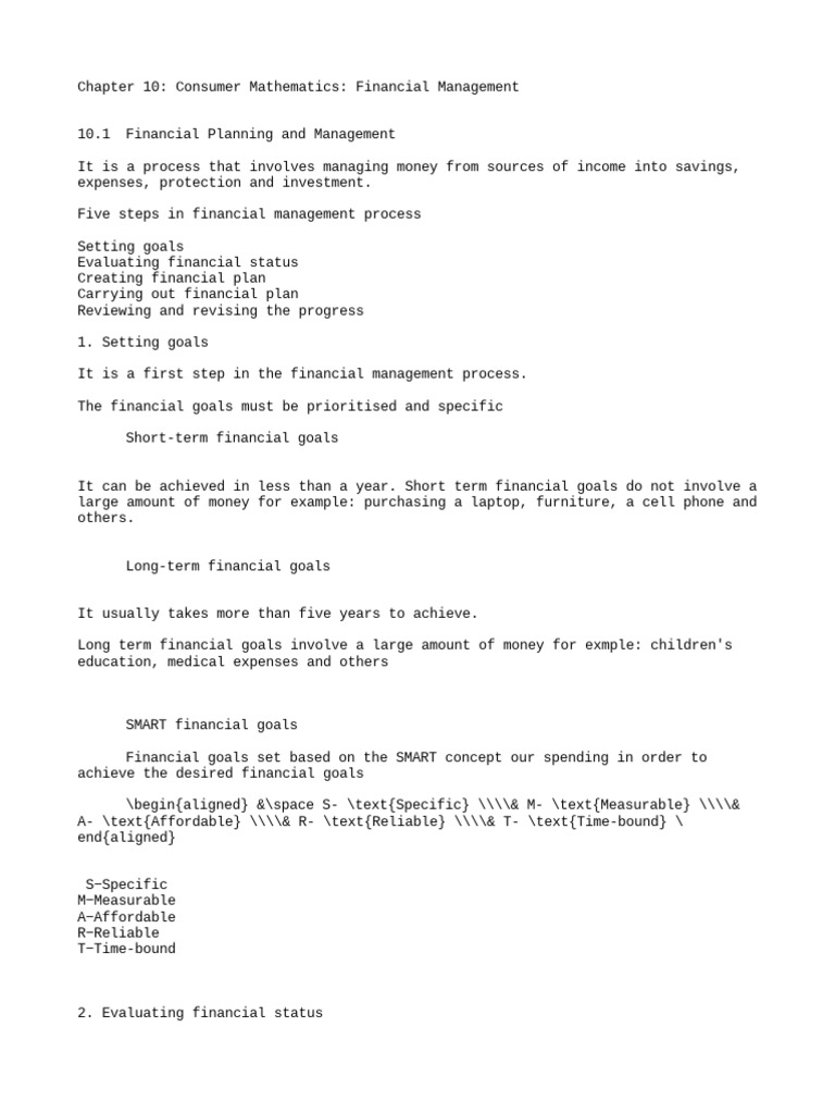 Chapter 10 Consumer Mathematics Financial Manage | PDF | Goal ...