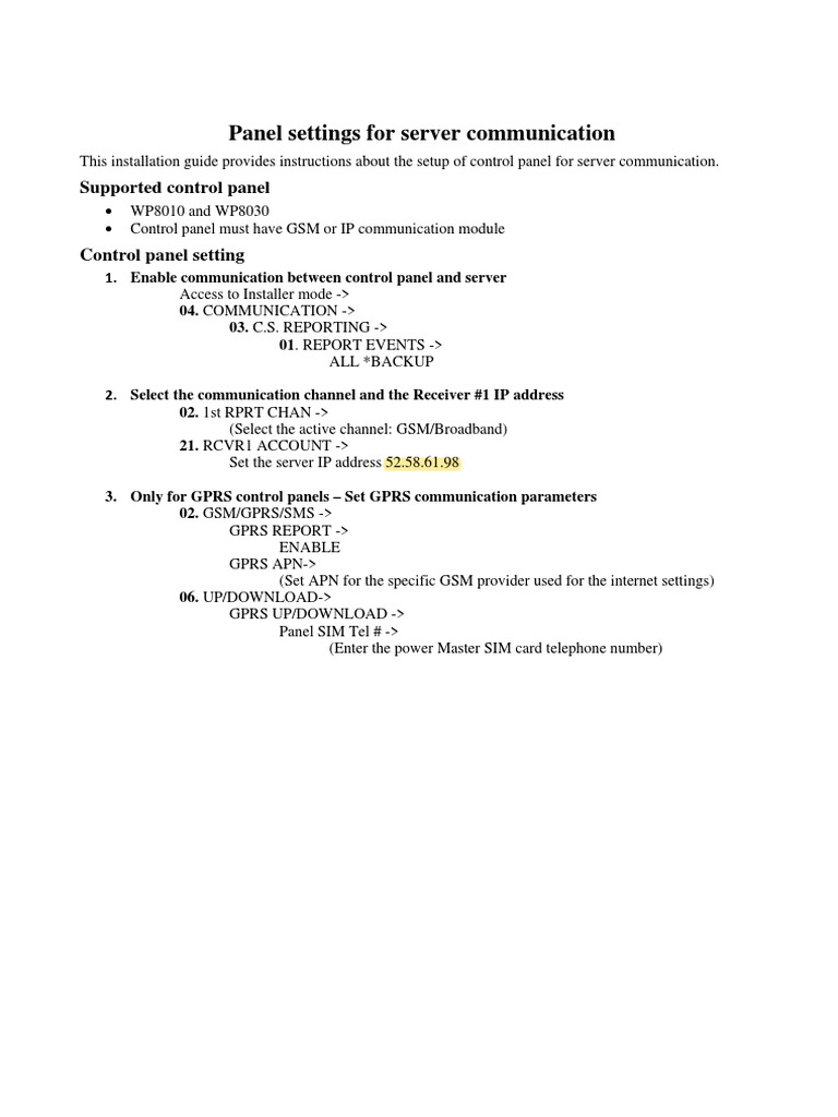WP Panels - Configuration For Communication To Server | PDF