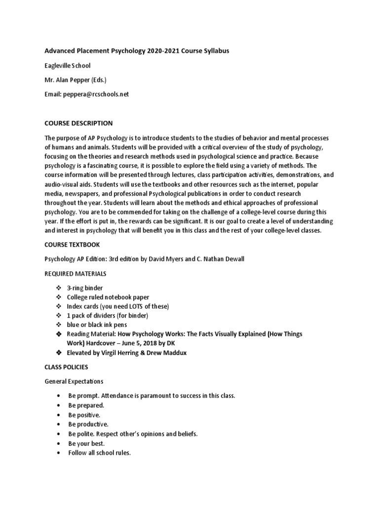 APPsychology 2020 Syllabus | PDF | Psychology | Test (Assessment)