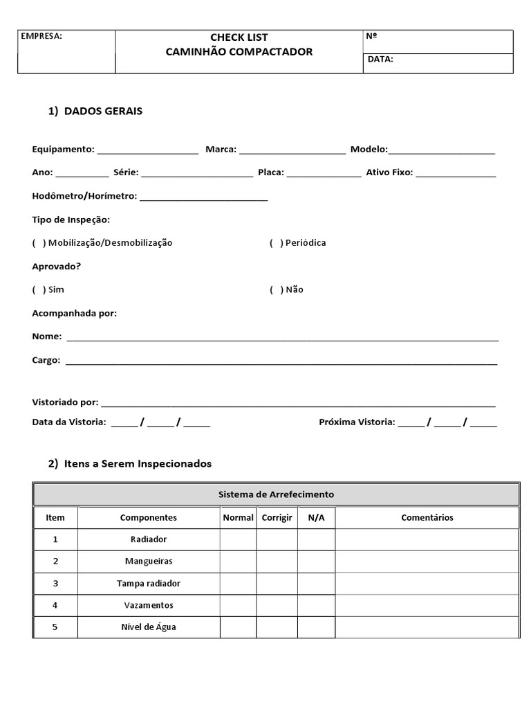 Check List Caminhão Compactador | PDF | Motores | Radiador