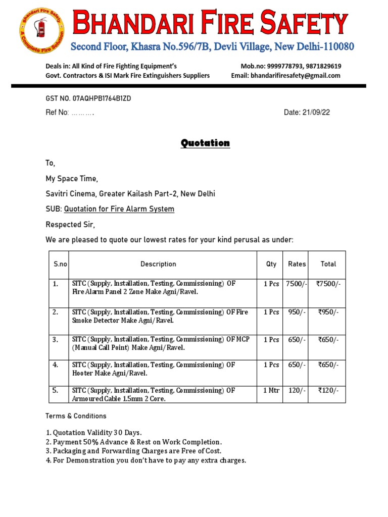 Fire Alarm Pannel Quotation | PDF | Finance & Money Management ...