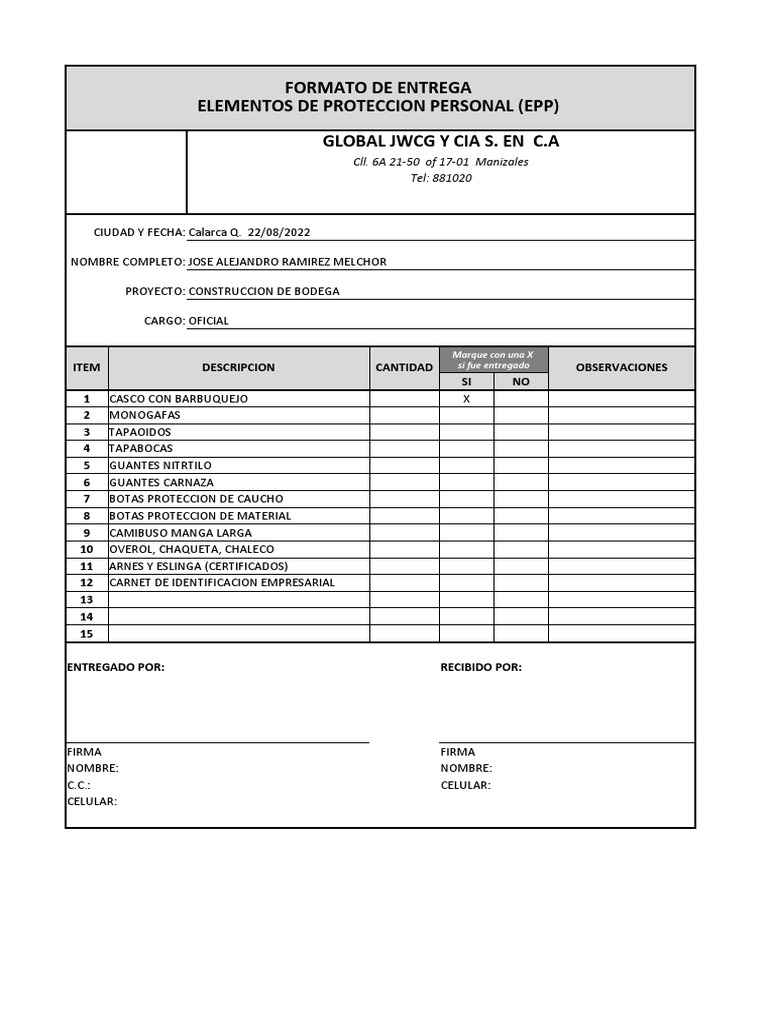 Formato Entrega Epp | PDF