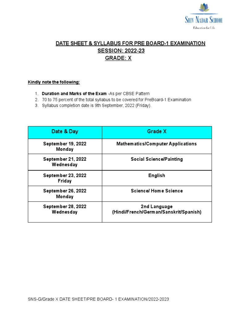 Pre Board-1 Exam Date Sheet & Syllabus | PDF | Html Element | World ...