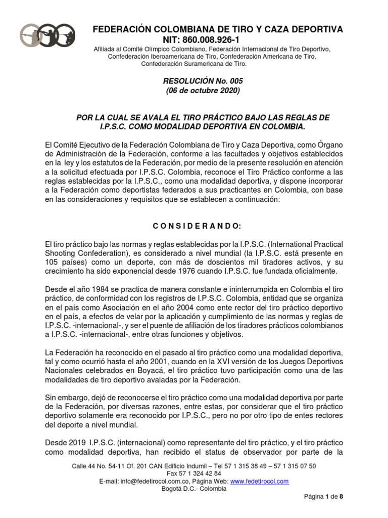 Resolucion #005 Tiro Practico | PDF | Colombia | Armas de fuego