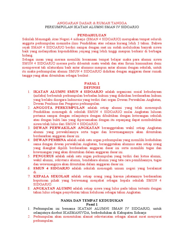 ANGGARAN DASAR Ika Smunivda | PDF